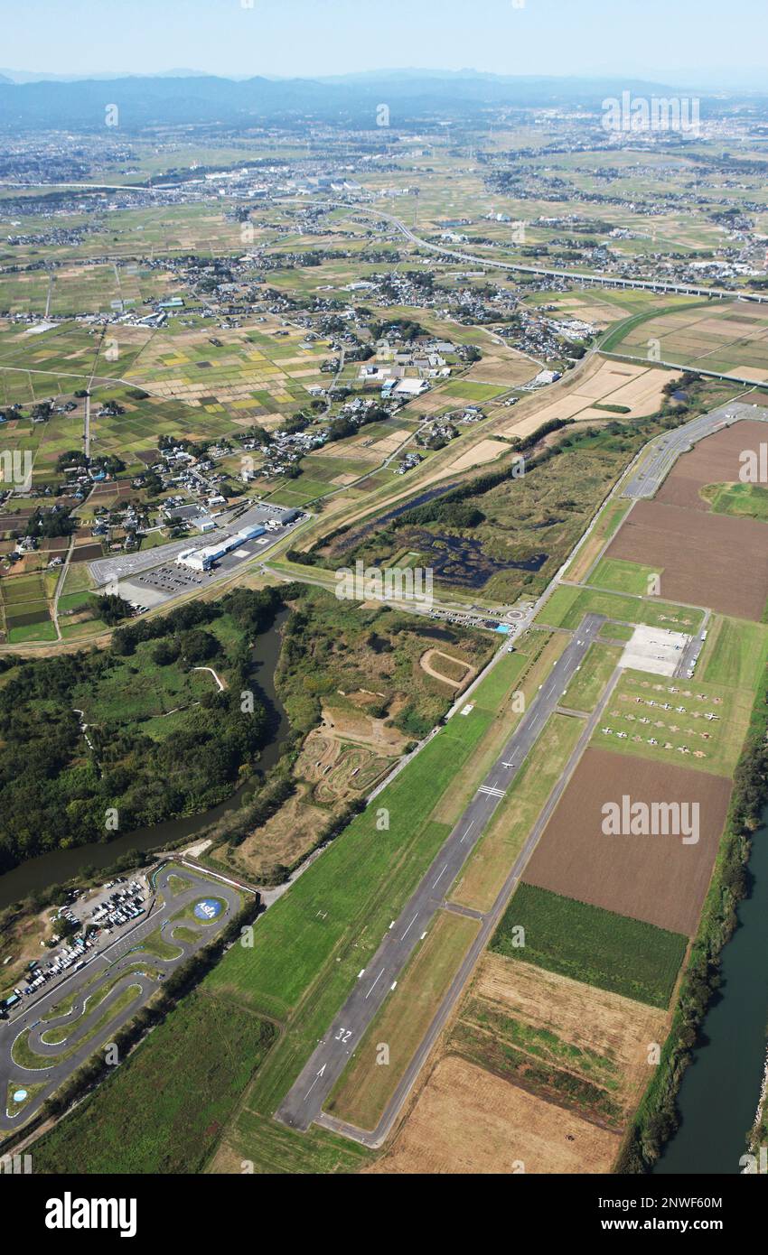 An aerial photo shows Honda Airport straddles Okegawa and Kawashima ...