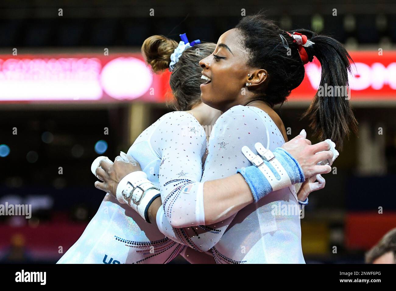 October 23, 2018 - Doha, Qatar - SIMONE BILES and GRACE MCCALLUM hug ...