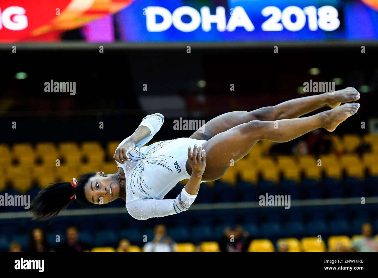 October 23, 2018 - Doha, Qatar - SIMONE BILES practices on the floor ...