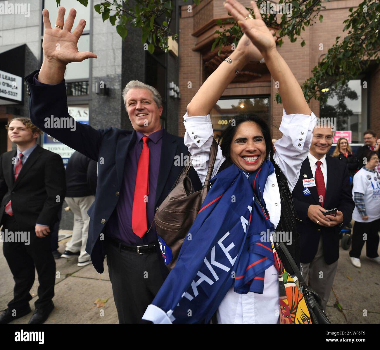 Connie Cramer of Harveys Lake, Pa., waves good-bye to Eric Trump, son ...