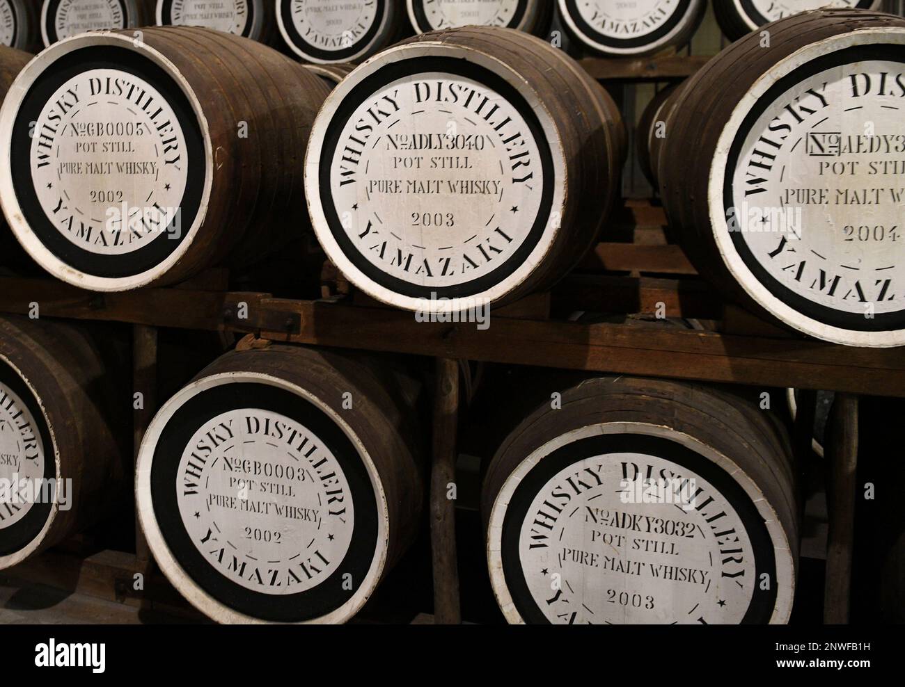 Barrels for maturation are pictured on Oct.22, 2018 at Suntory Yamazaki ...