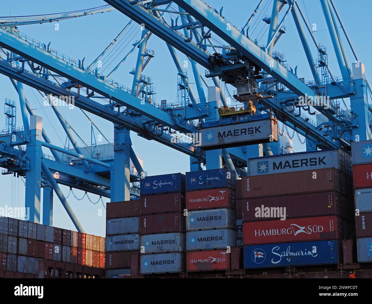 Closeup of crane in the older part of the container terminal of the ...