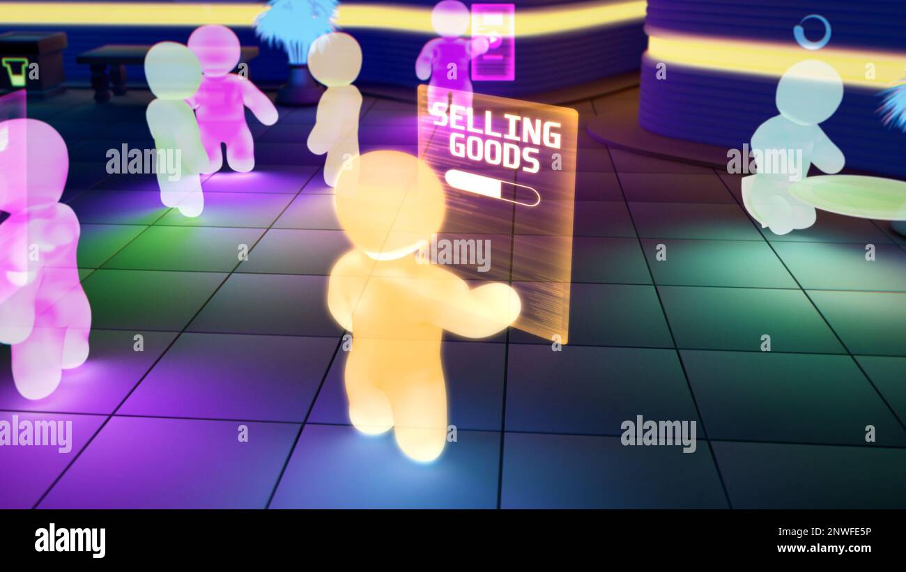 virtual reality avatar is selling goods on-line with virtual screen ...