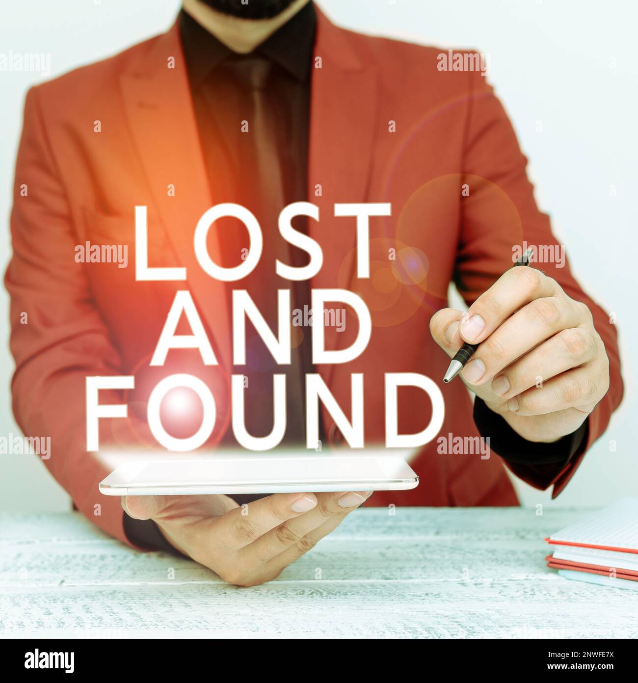 Text caption presenting Lost And Found, Conceptual photo Place where ...