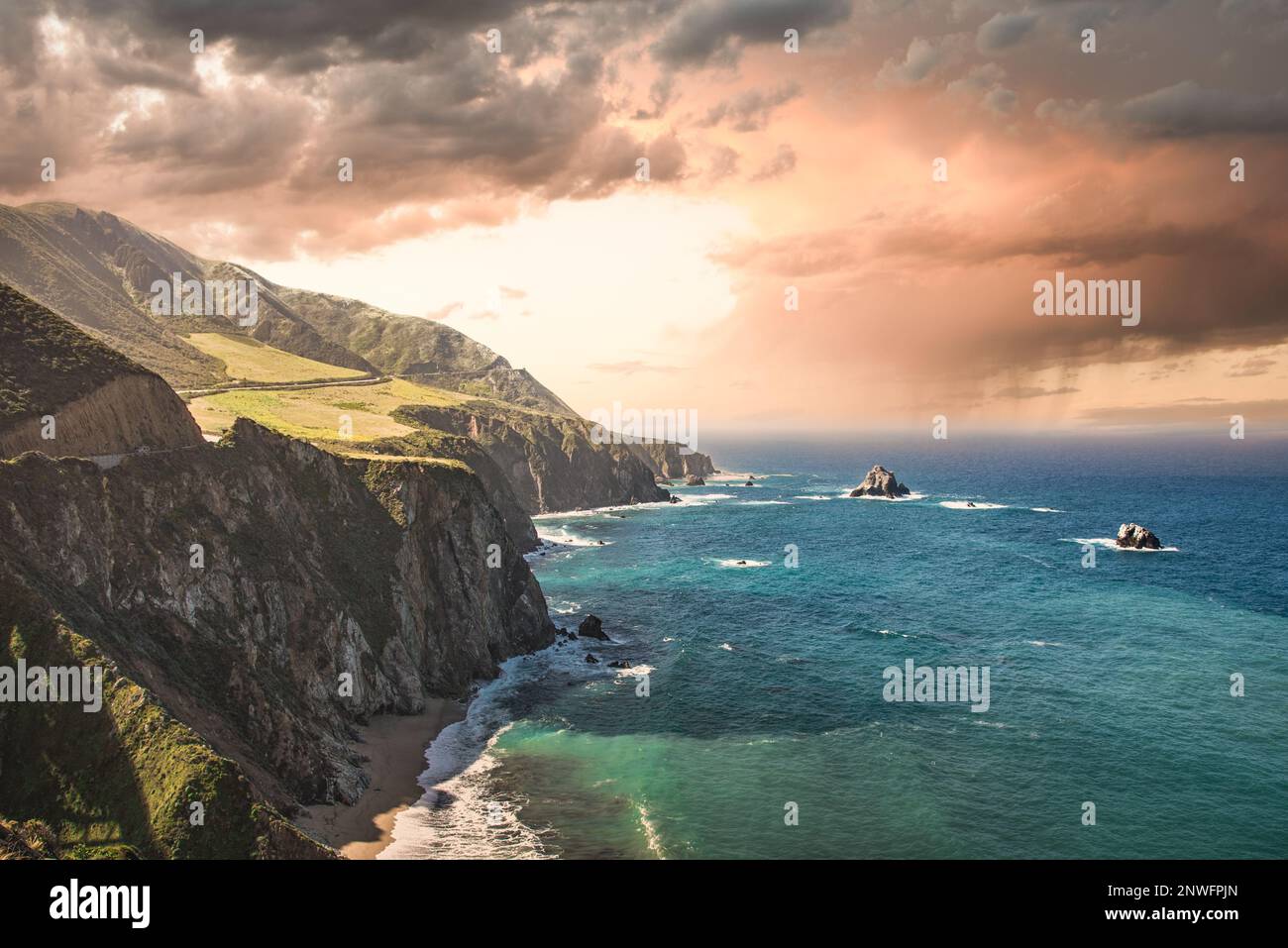 Iconic views from Big Sur in California during summer time. Taken on ...