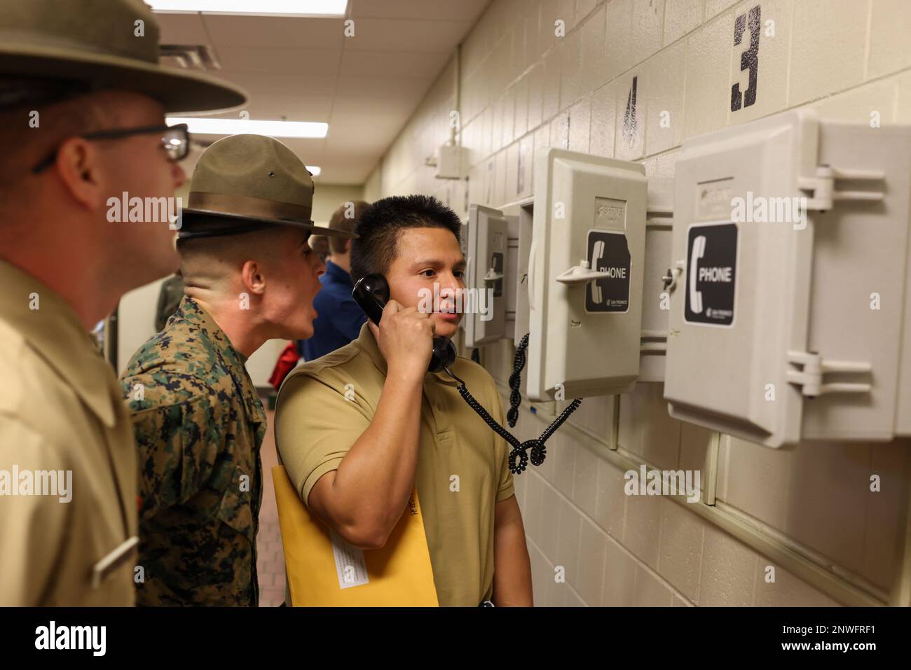 New recruits with Mike Company, 3rd Recruit Training Battalion, arrive to Marine Corps Recruit ...