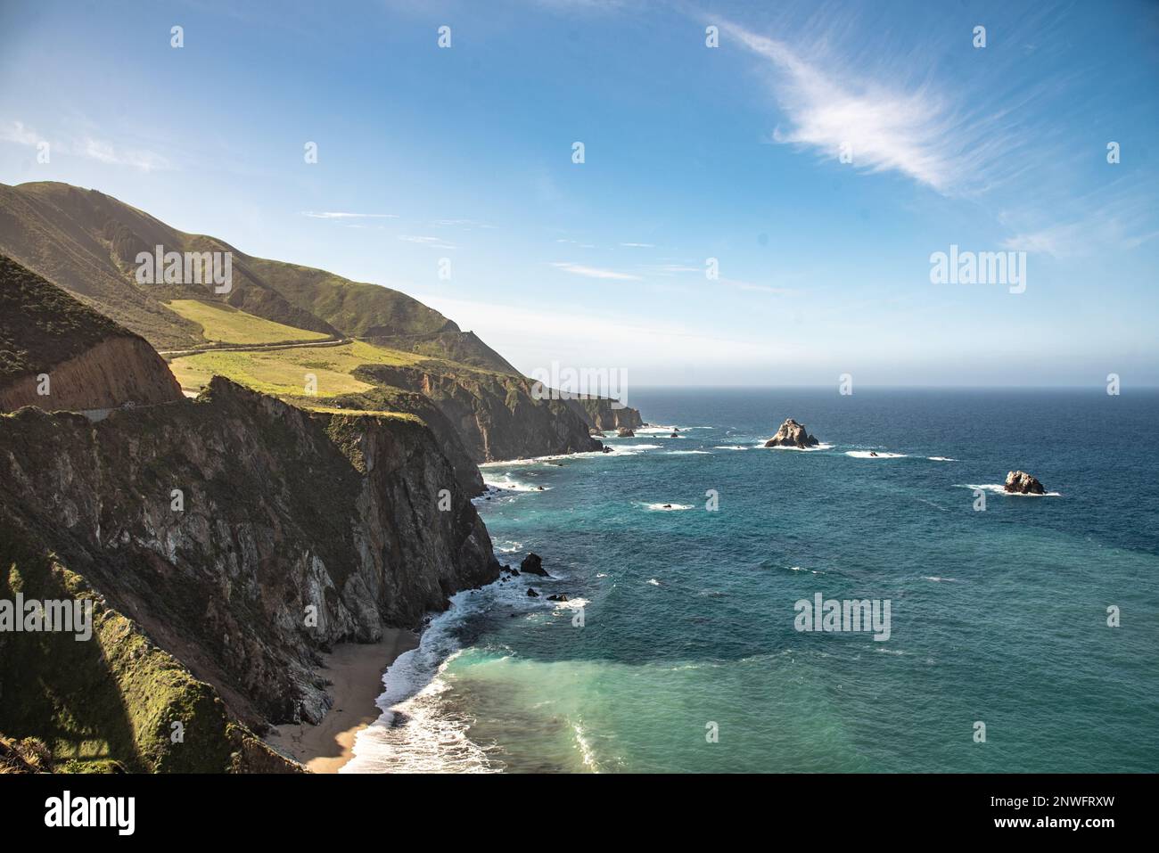 Iconic views from Big Sur in California during summer time. Taken on ...