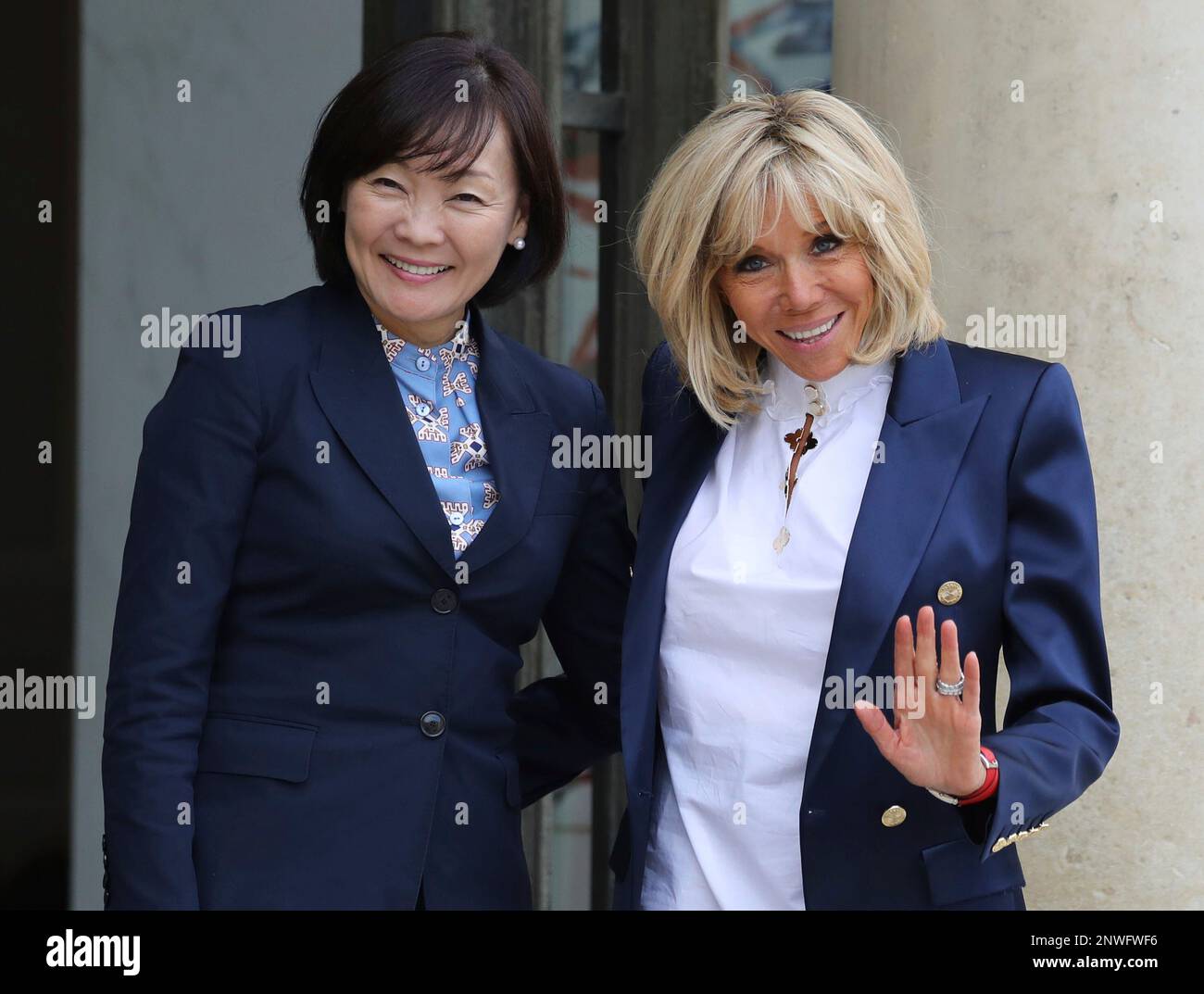 France's President Emmanuel Macron's wife Brigitte Macron welcomes ...