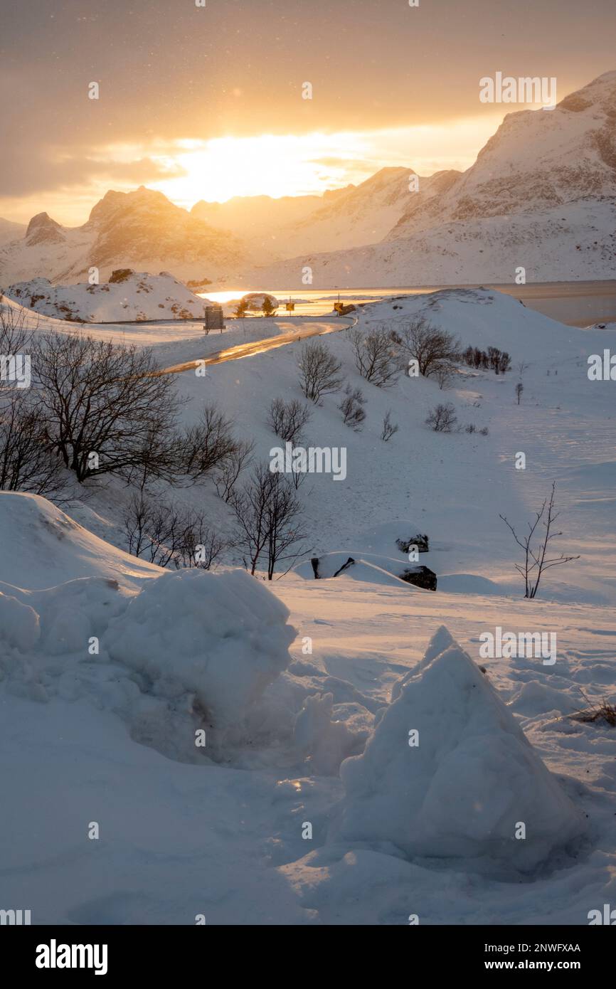 scenic winter landscape near Brattholmen, ,Trandamperi and Nusfjord Spa ...