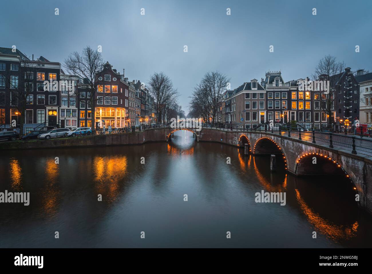 Evening panoramic view of the famous historic center with lights ...