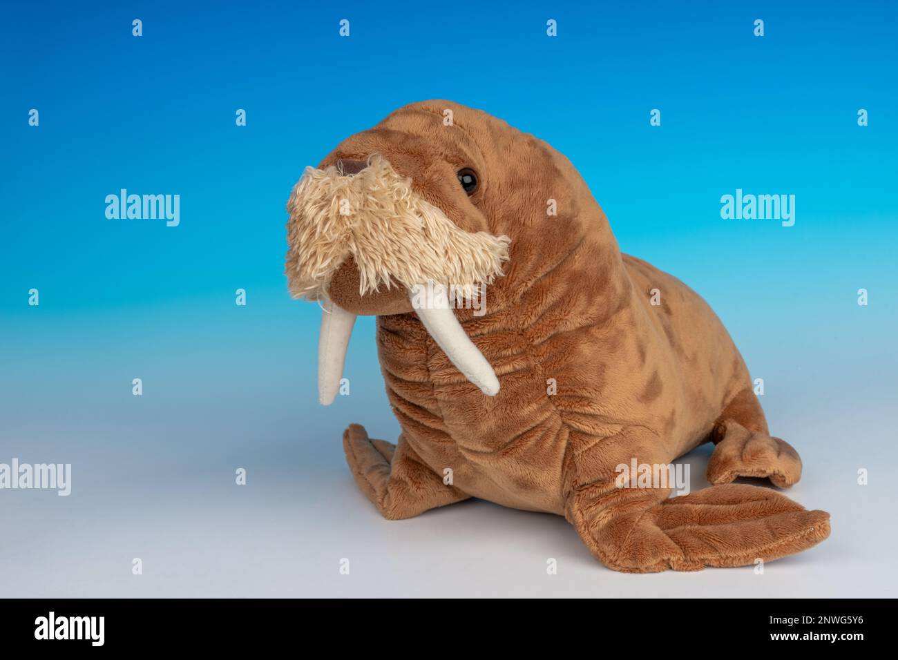 Walrus stuffed animal on a blue and white seamless background Stock ...