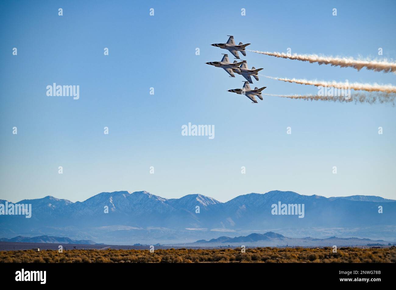 U.S. Air Force F-16 Fighting Falcons, assigned to the Thunderbirds, fly ...