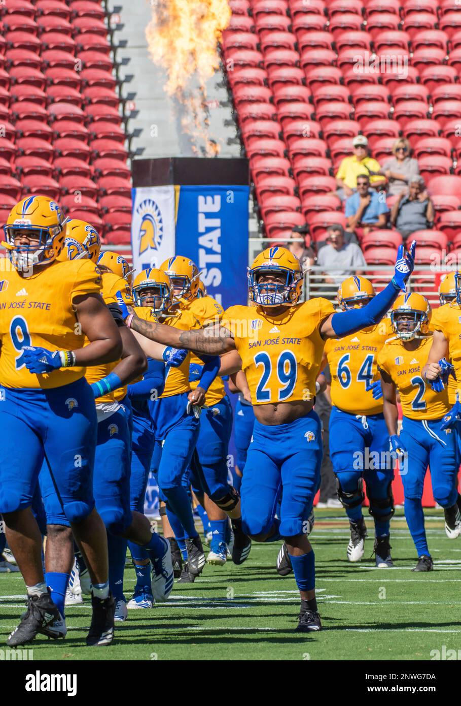 SANTA CLARA, CA - OCTOBER 13: San Jose State Spartans enter the field ...