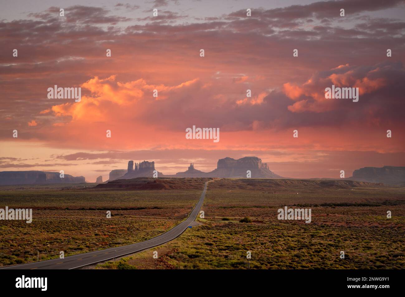 Iconic Monument Valley in Arizona, Utah during summer time on a pink ...