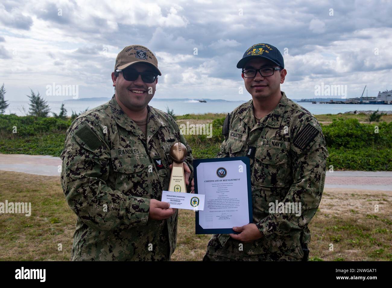 OKINAWA, Japan (Jan. 17, 2023) Yeoman 2nd Class Keegan Randles, left ...