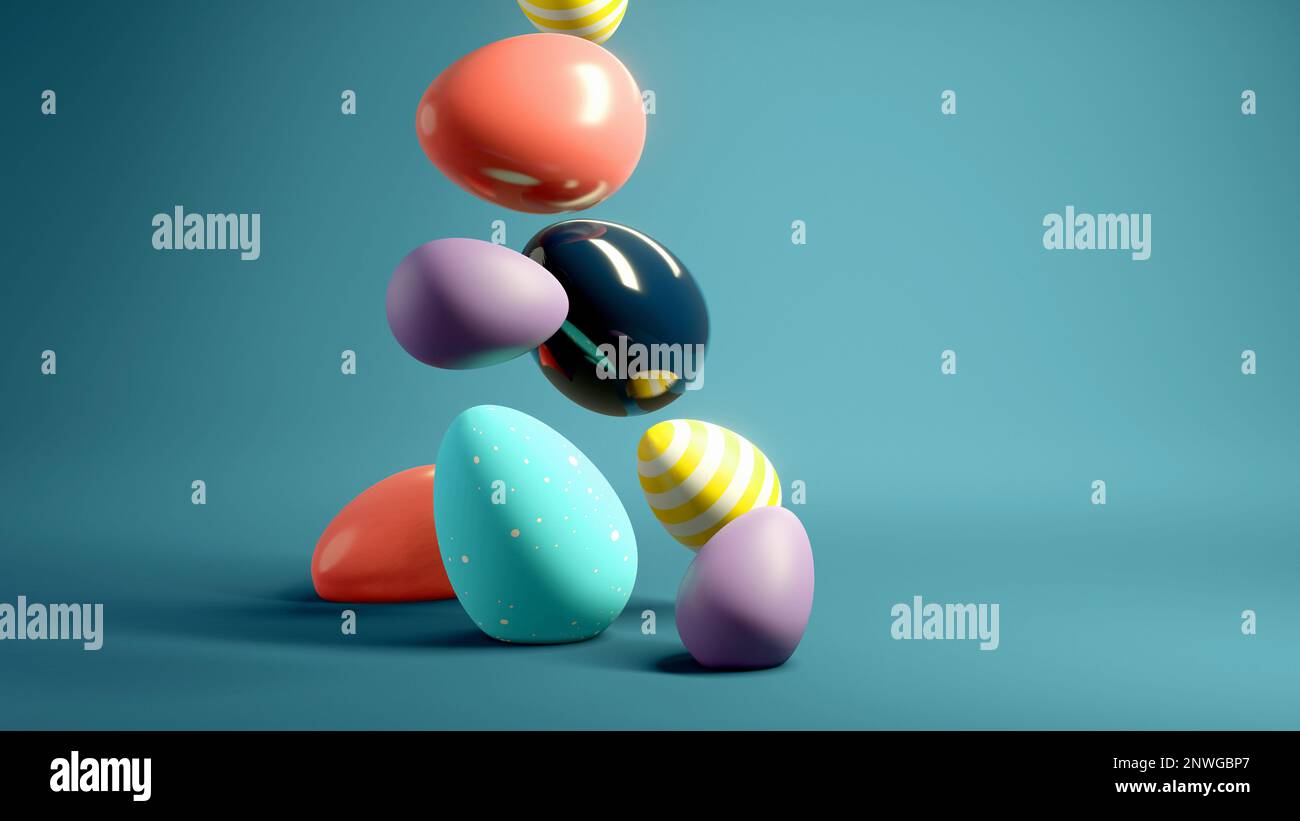 Falling decorated chocolate easter eggs. 3D illustration Stock Photo - Alamy