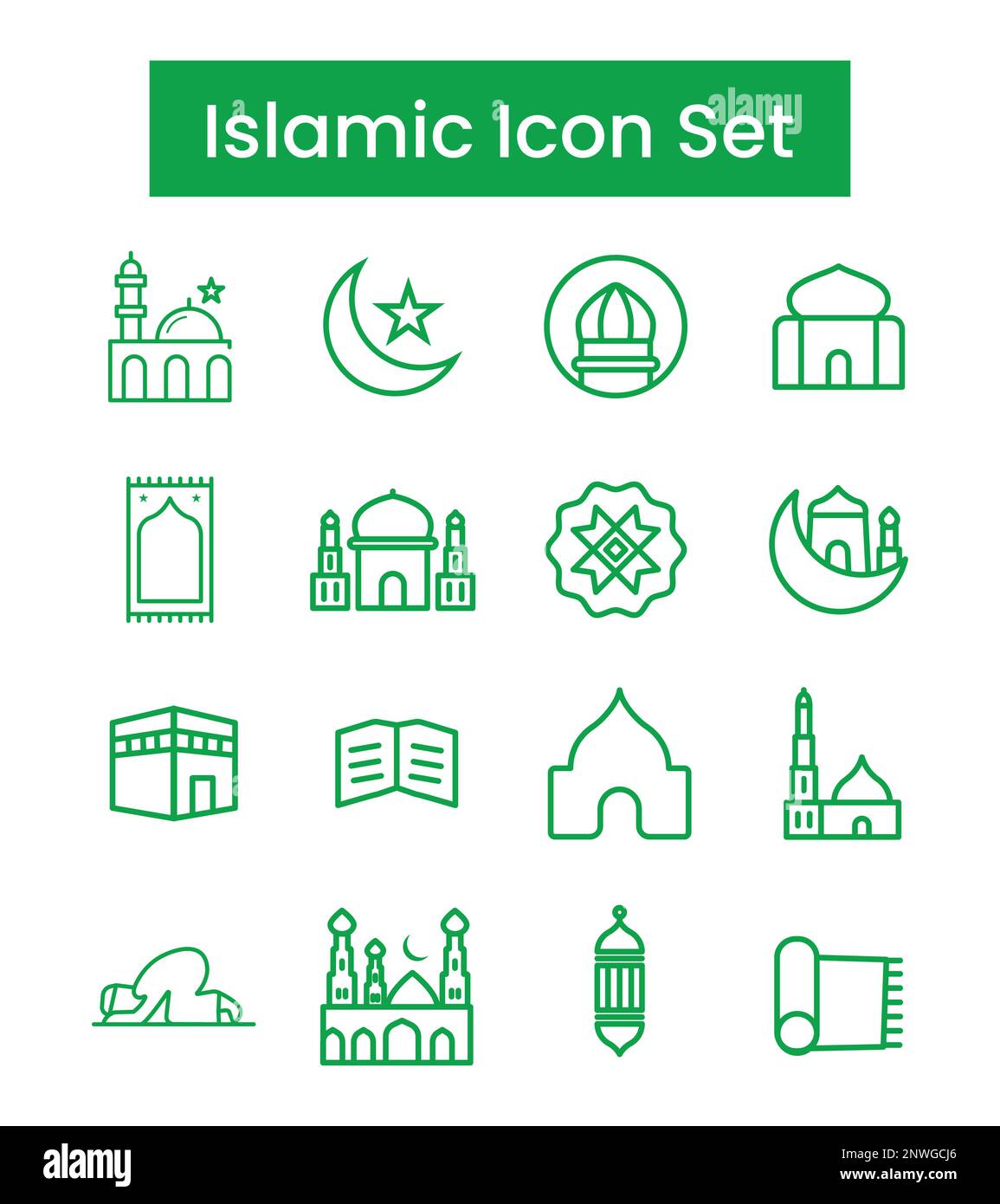 Islamic Icons Set Line Art Vector, Ramadan Kareem Elements, Eid Mubarak ...