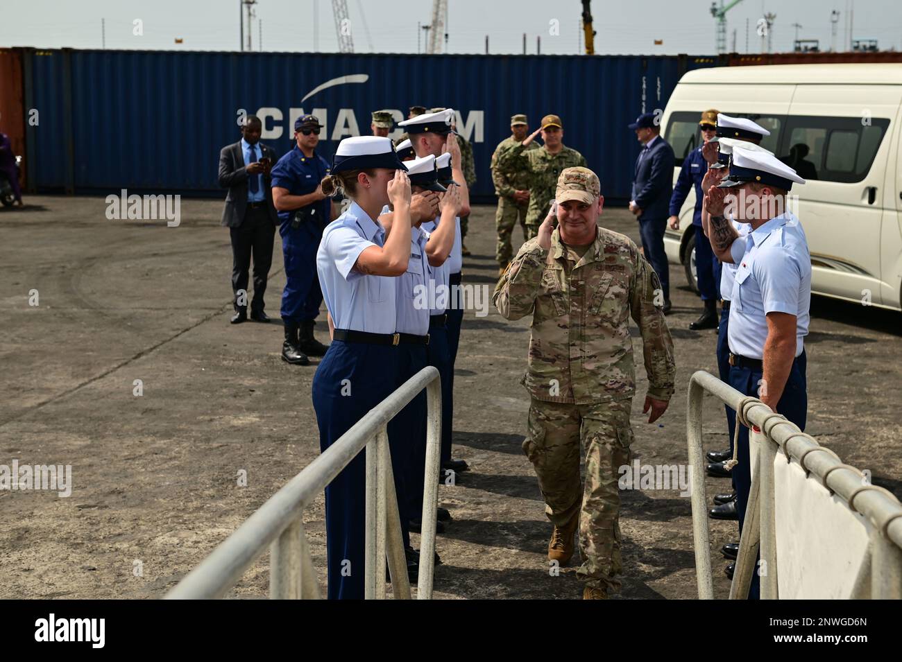 Coast Guardsman assigned to USCGC Spencer (WMEC 905) salute Lt. Gen ...