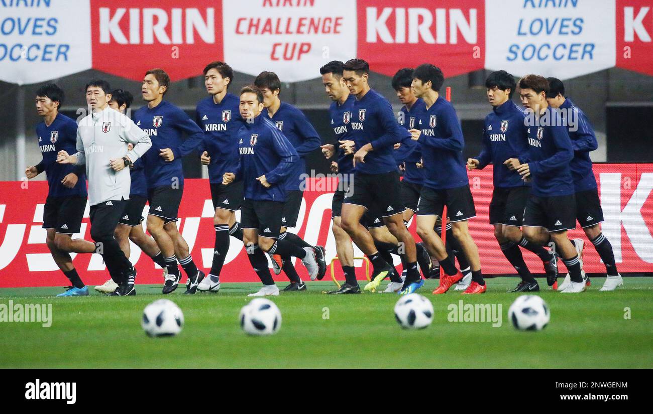 Members of Japan national football team practice at Denka Big Swan ...