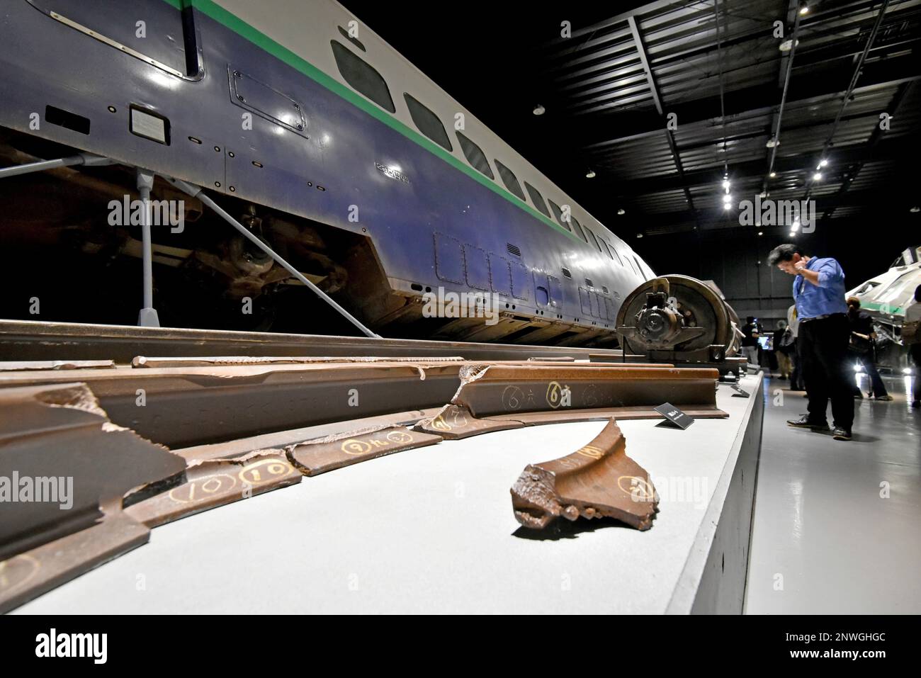 The Shinkansen bullet train are placed at a facility to display trains ...