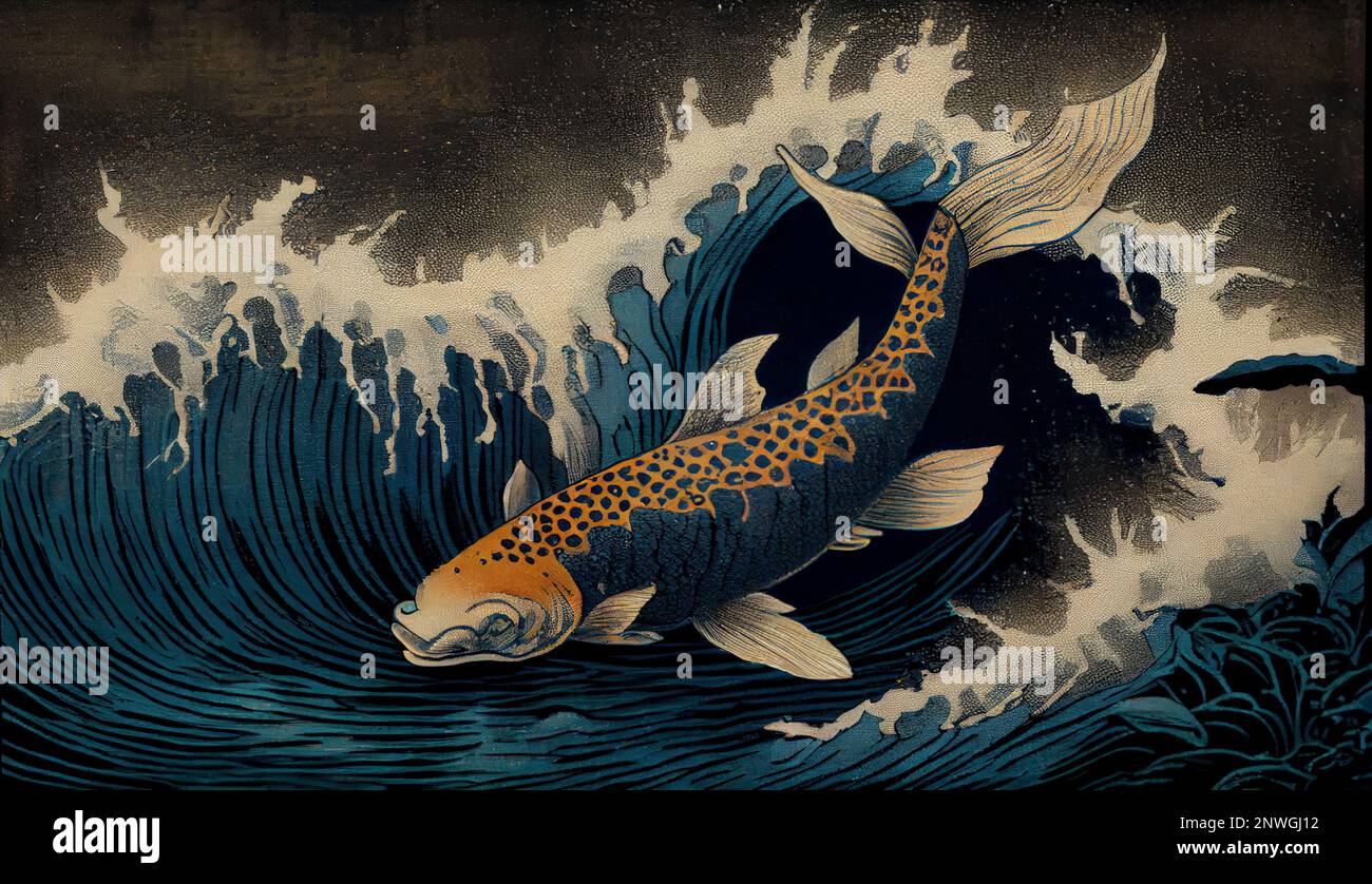 Traditional colorful japanese carp fish simming in wave Stock Photo - Alamy