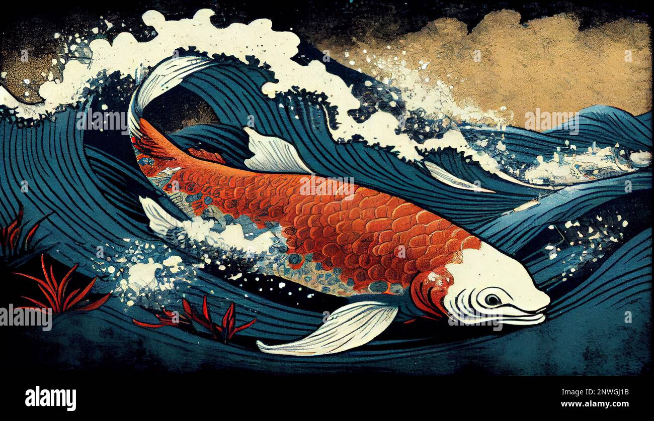 Traditional colorful japanese carp fish simming in sea Stock Photo - Alamy