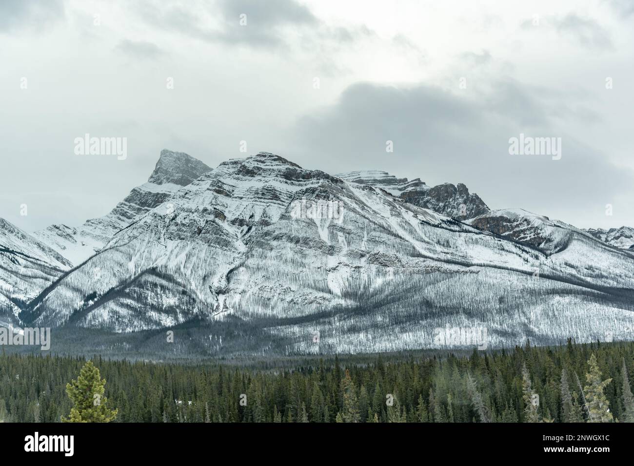 Wilderness road, highway in northern Canada with mountains towering ...