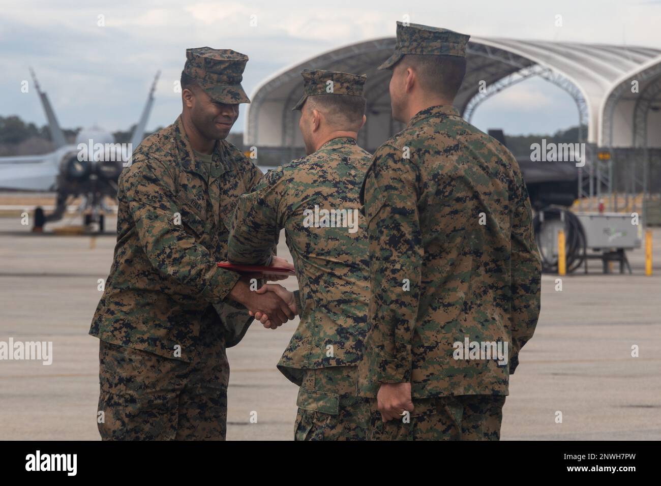 U.S. Marine Corps Sgt. Maj. Joshua Toles, outgoing sergeant major, Marine Fighter Attack ...