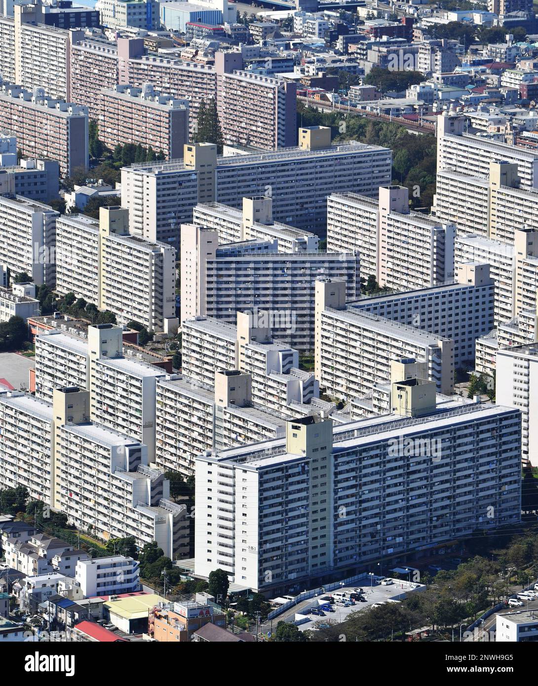 An aerial photo shows the Takashimadaira danchi housing complex which ...