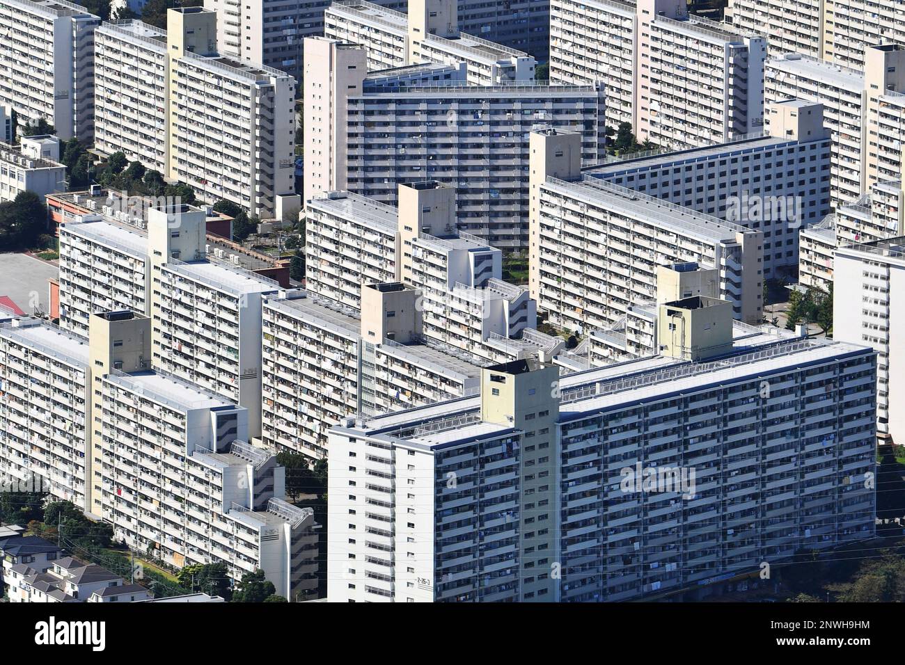 An aerial photo shows the Takashimadaira danchi housing complex which contains more than 8,000 ...