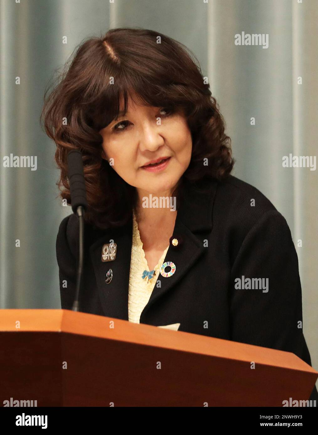 Minister of Regional Revitalization Satsuki Katayama, 59, speaks during ...