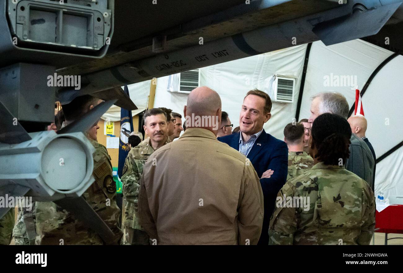 U.S. Sen. Ted Budd of North Carolina speaks with service members at ...