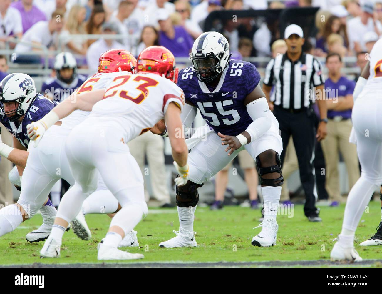 September 29 2018: TCU Horned Frogs center Kellton Hollins (55 ...