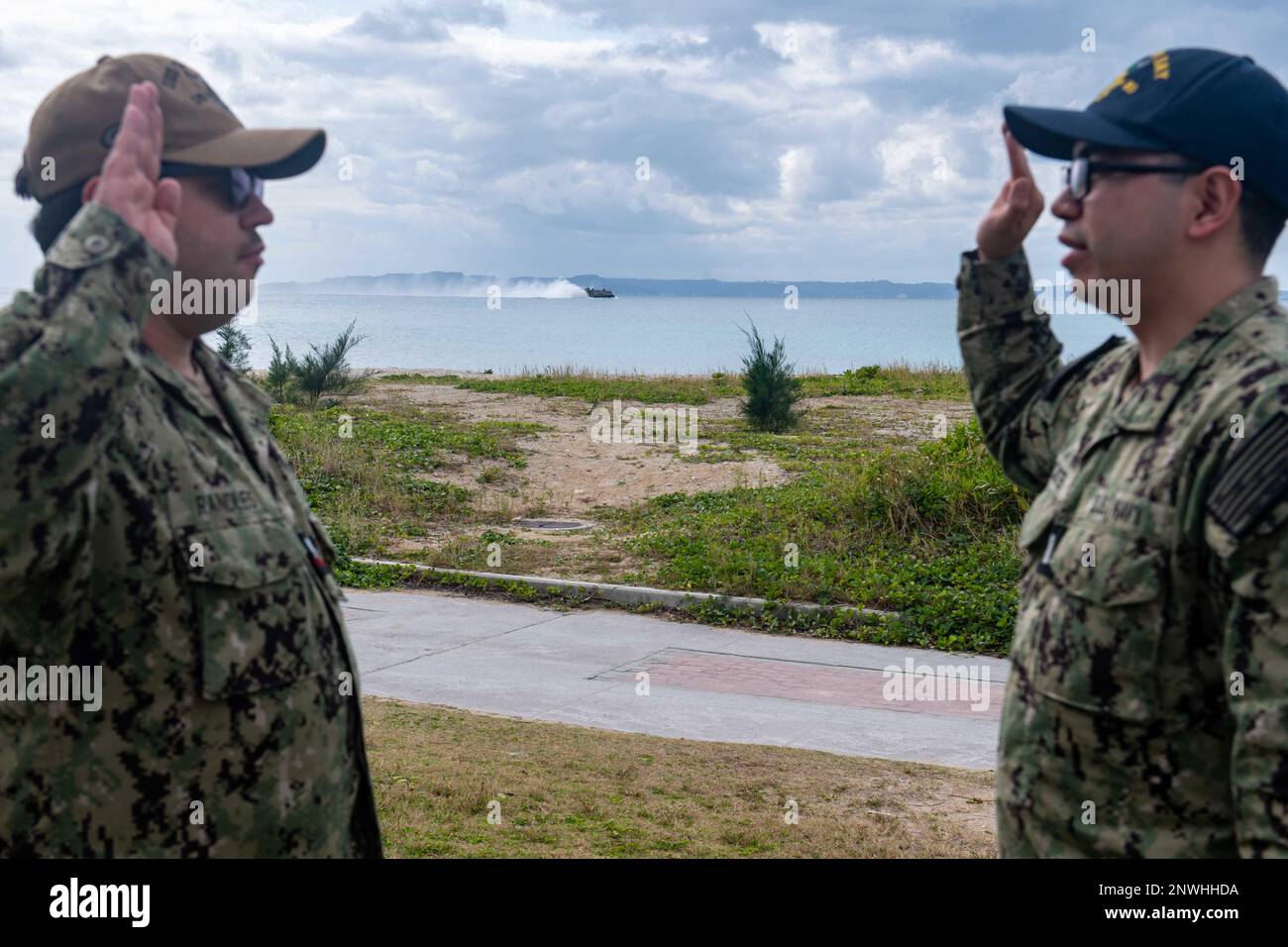 OKINAWA, Japan (Jan. 17, 2023) Yeoman 2nd Class Keegan Randles, left ...