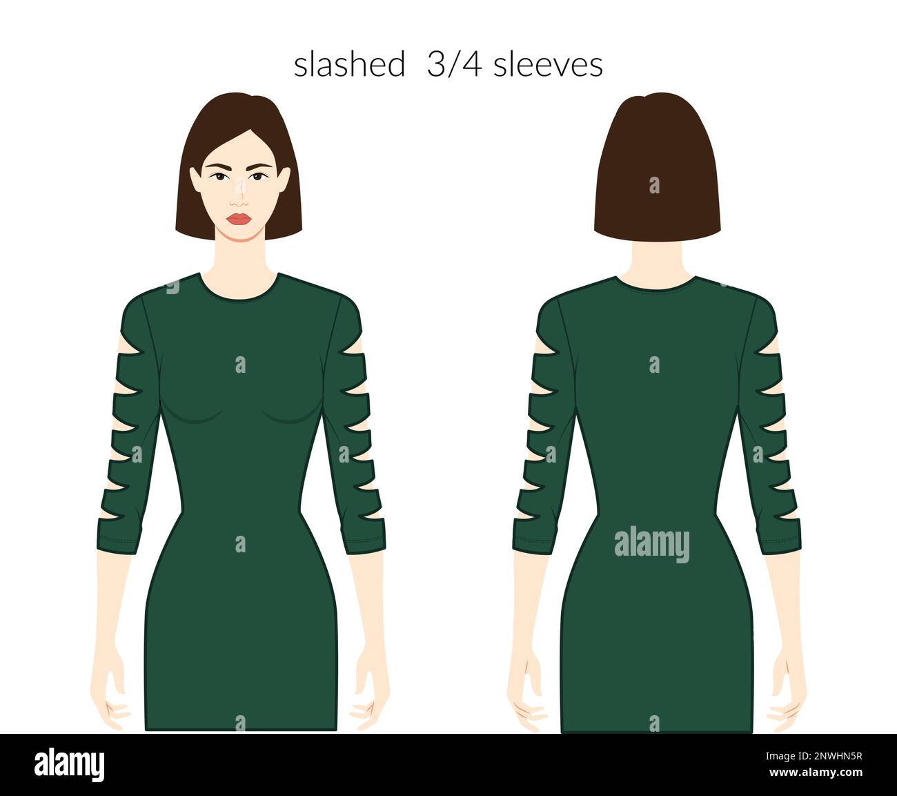 Slashed sleeves clothes character beautiful lady in emerald top, shirt ...