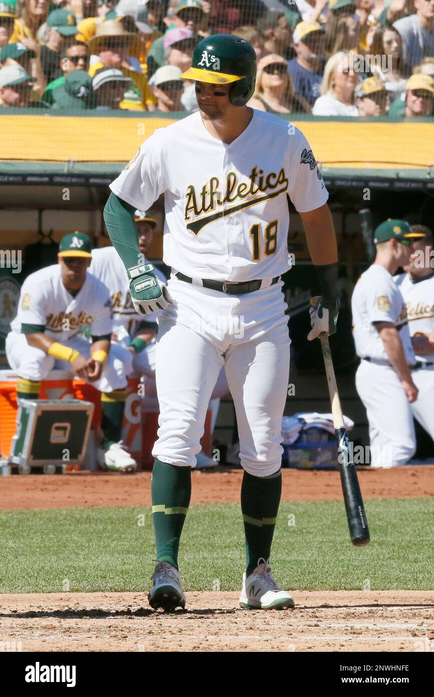 Oakland Athletics shortstop Chad Pinder (18) during a MLB baseball game ...