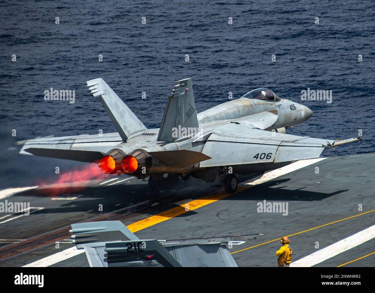 230209-N-MH015-1021 SOUTH CHINA SEA (Feb. 9, 2023) An F/A-18E Super Hornet from the “Blue ...