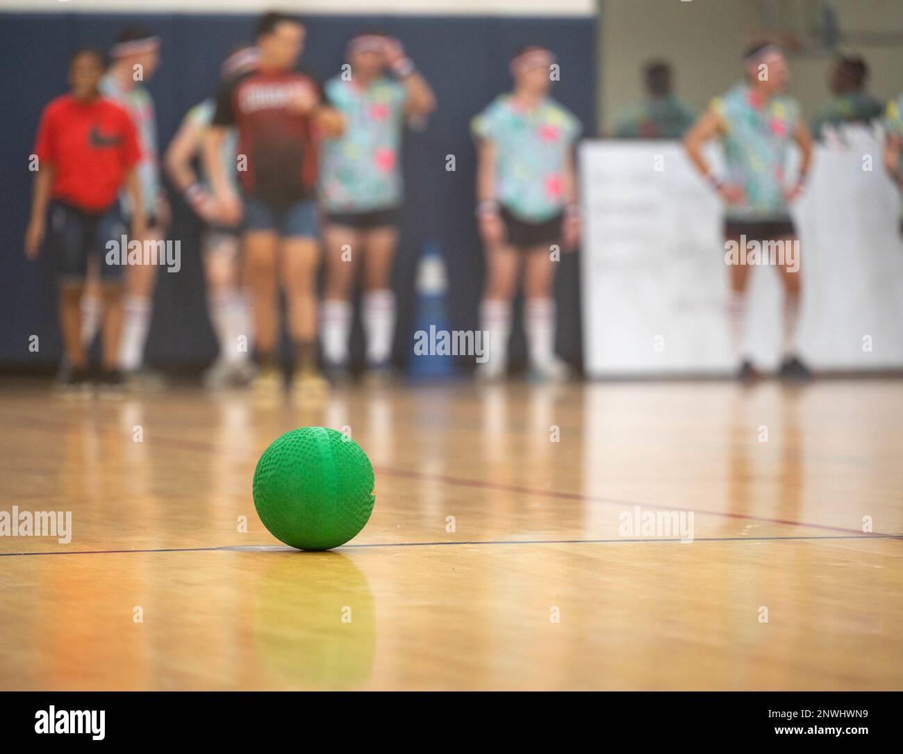 A dodgeball rests on a gym floor on Scott Air Force Base, Illinois Jan ...