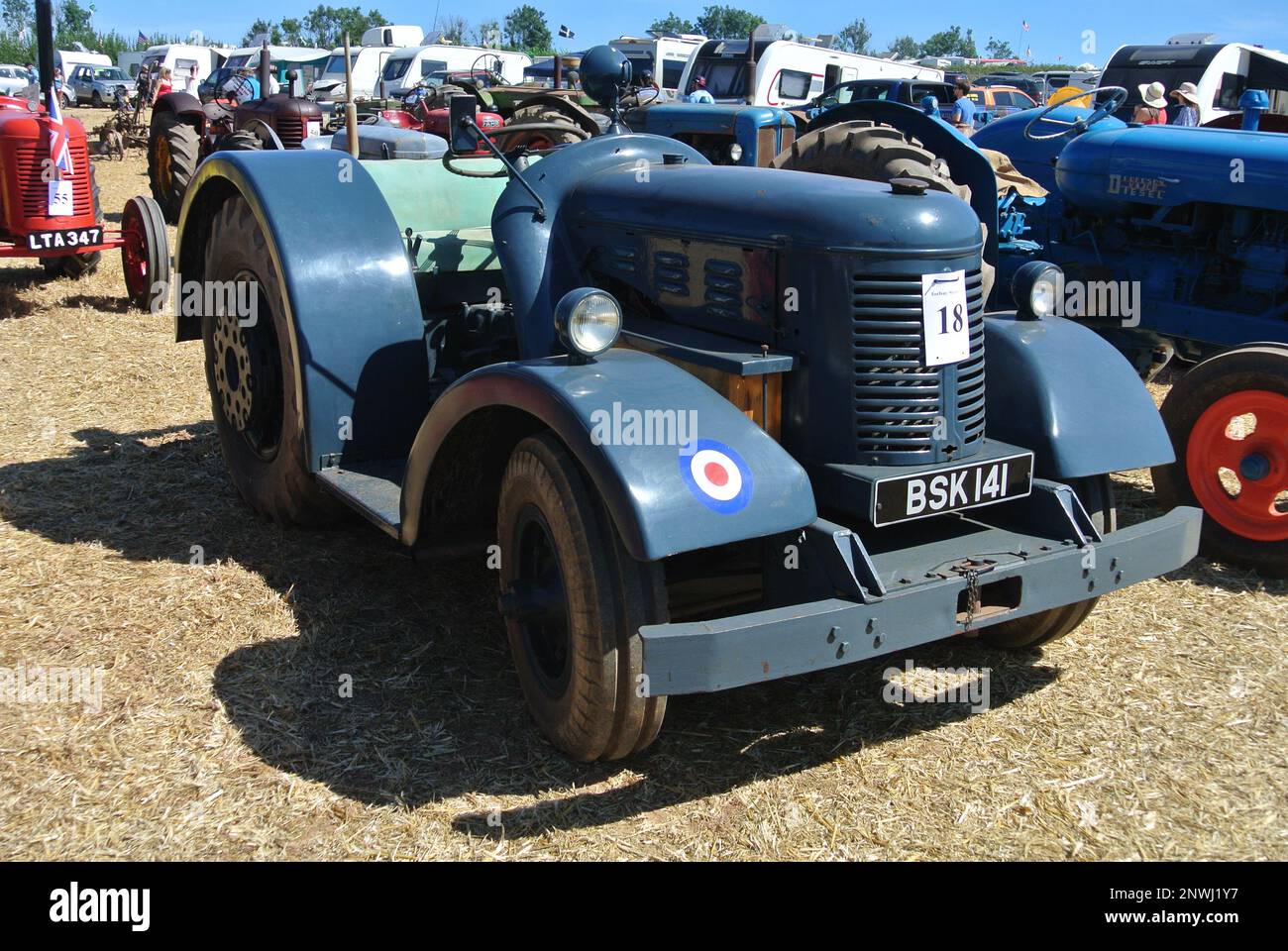 A 1958 David Brown Taskmaster tractor parked on display at the Torbay Steam Fair, Devon, England ...