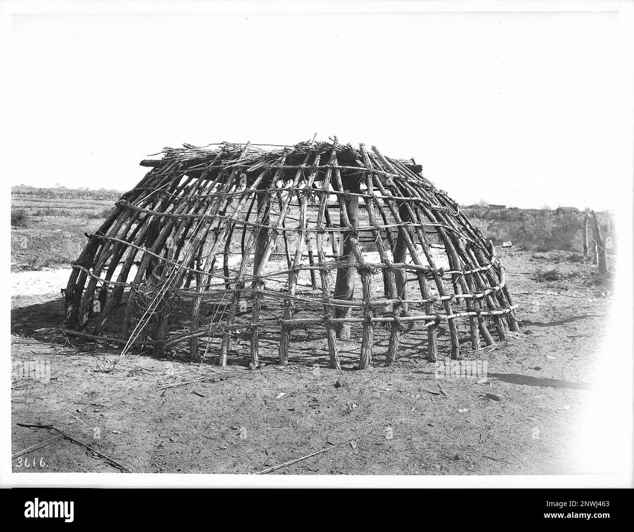 Photograph of the frame of a "Ki-Kaugh", or old-style Pima Indian ...