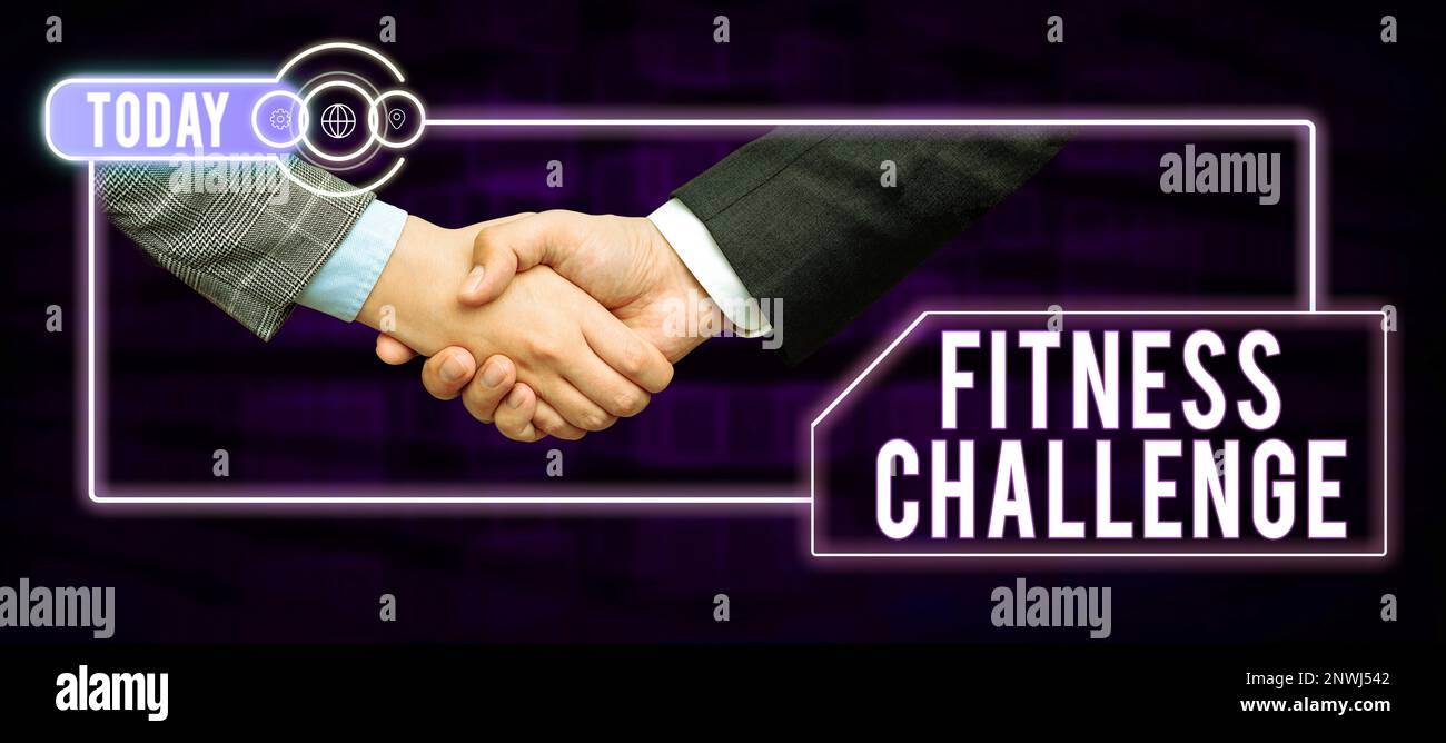 Hand writing sign Fitness Challenge, Internet Concept condition of ...