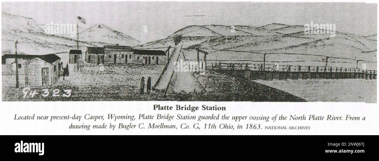 An 1863 drawing of Platte Bridge Station near present day Caspar ...