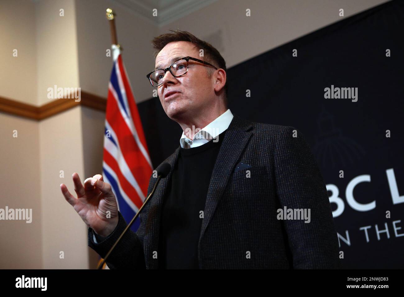 B.C. Liberal Leader Kevin Falcon reacts to the budget speech during a ...