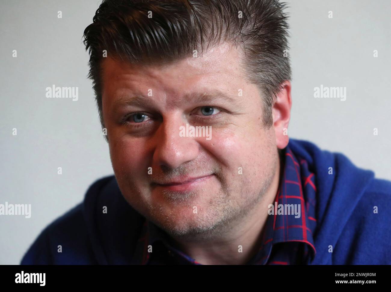 Czech horn prayer Radek Baborak speaks during an interview conducted by ...