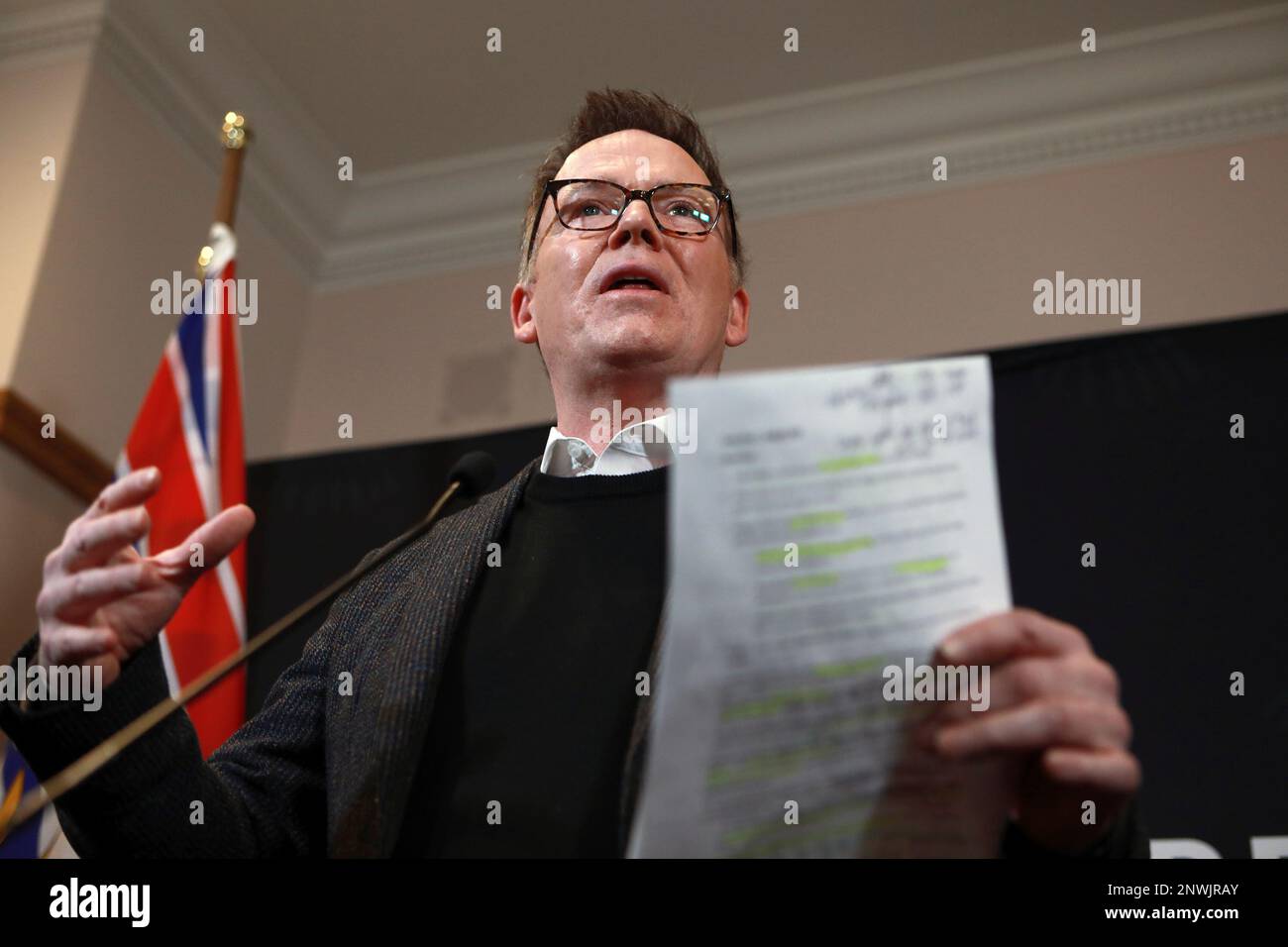 B.C. Liberal Leader Kevin Falcon reacts to the budget speech during a ...