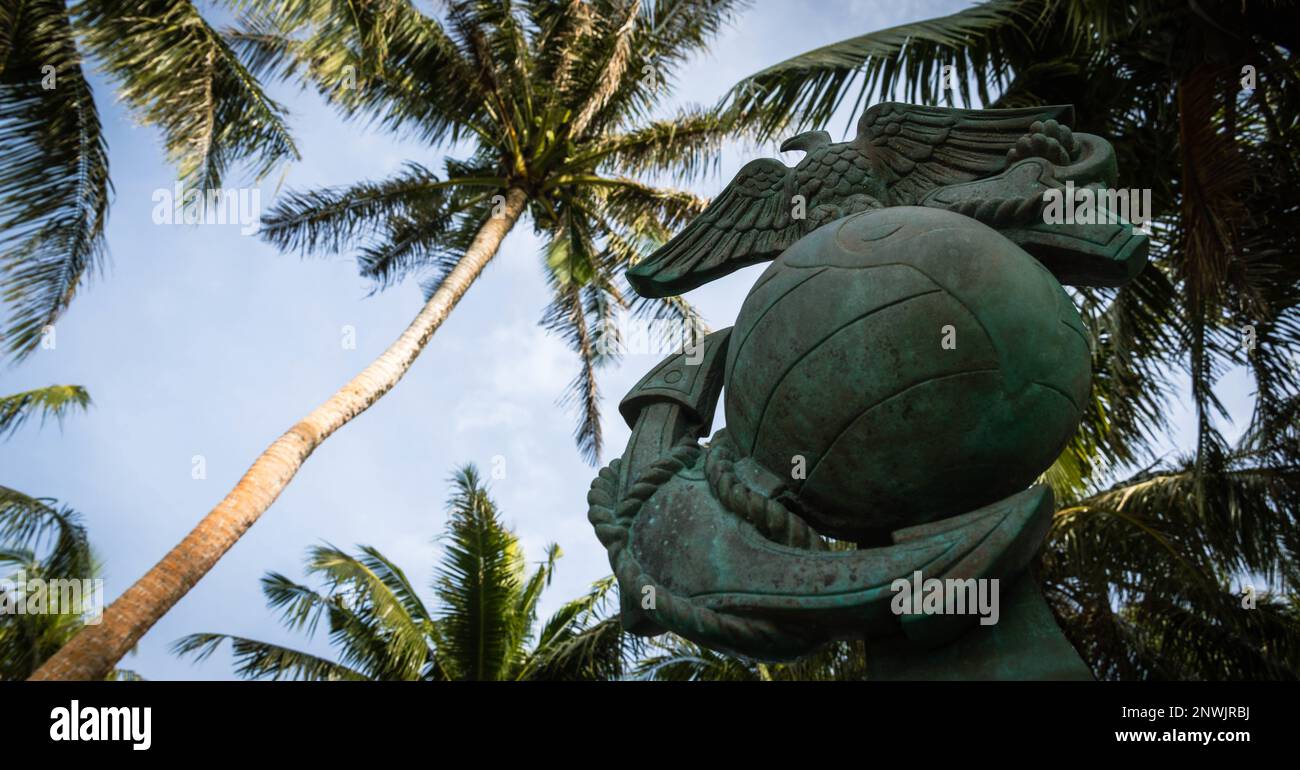 The United States Marine Corps emblem is displayed during the Marine ...