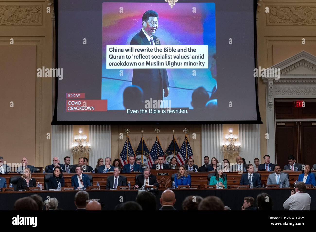 A video showing Chinese leader Xi Jinping is displayed as a special ...