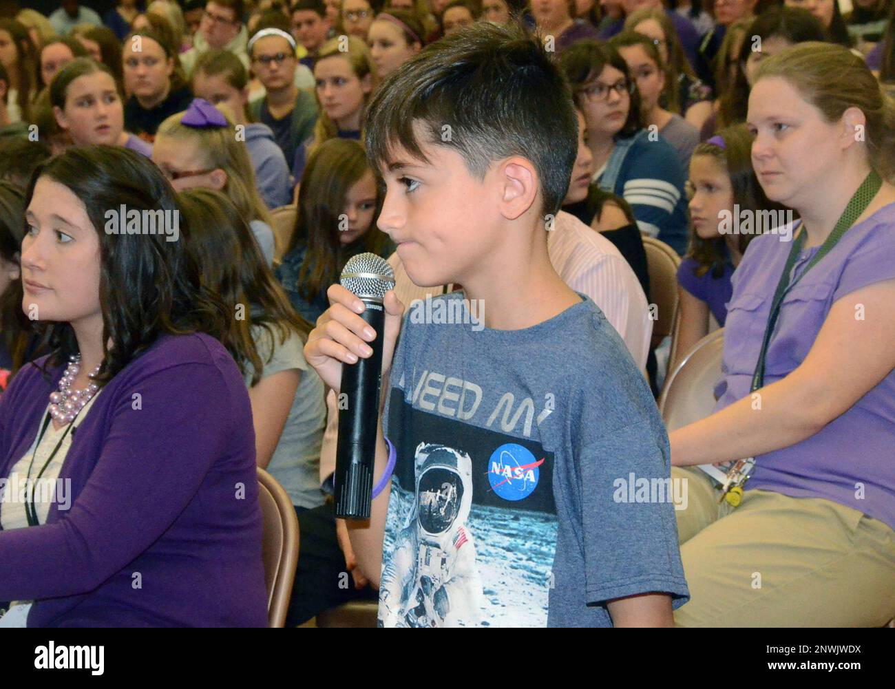 Corbin Wagner, with microphone, a fifth grader at Weatherly Area ...