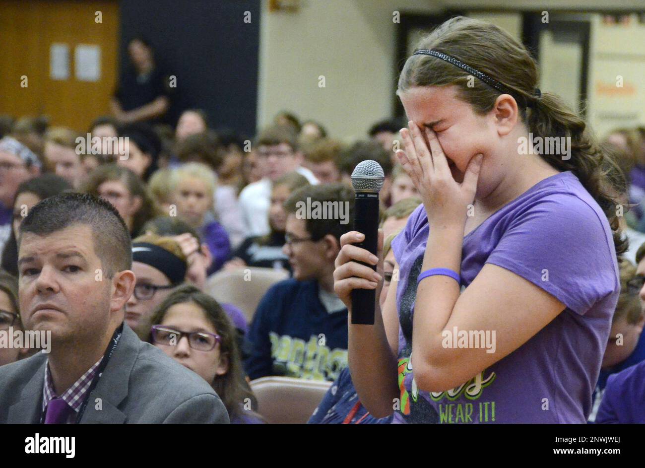 Leeta Prater, an eighth grader at Weatherly Area Middle School, cries ...
