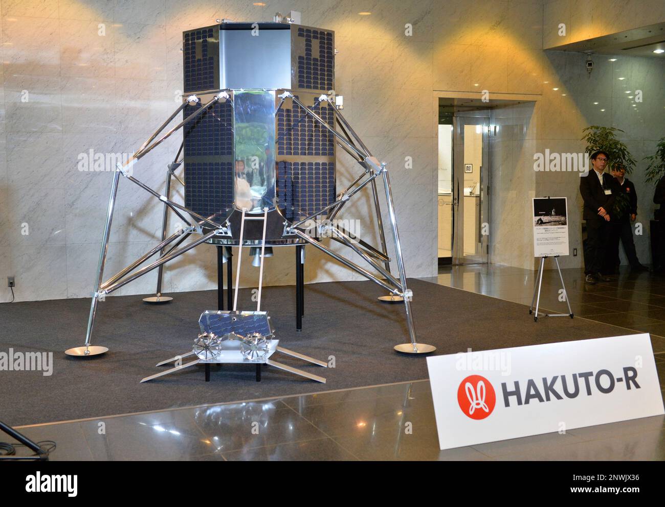 A picture shows full‐scale mock-ups of HAKUTO-R Lander and Rover in ...